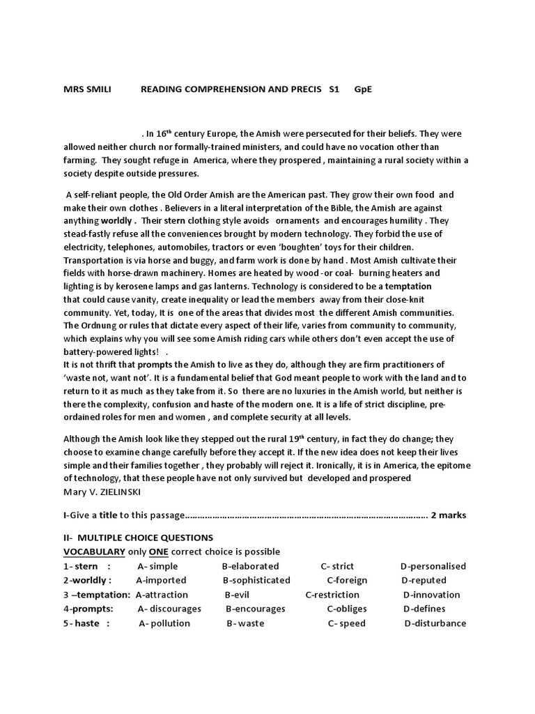 Mrs Smili Reading Comprehension and Precis S1 Gpe | PDF