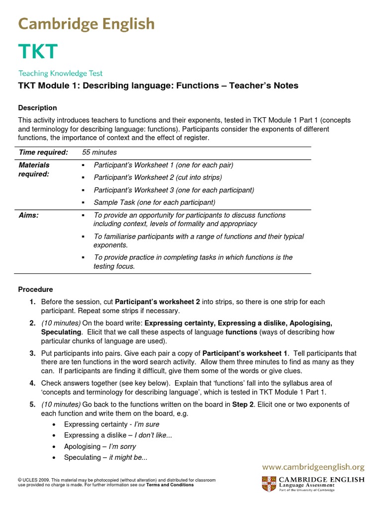 TKT Module 1 Describing Language Functions | PDF