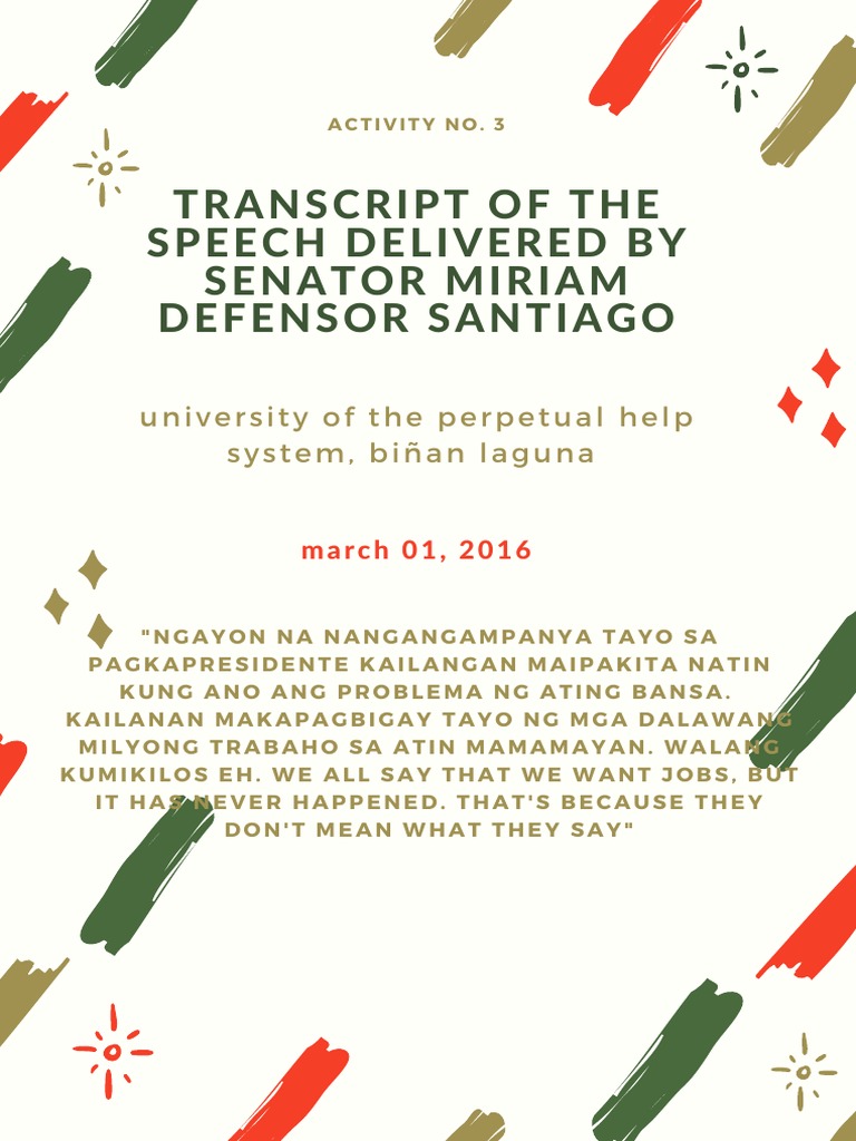 Transcript of Speech Delivered by Sen. Mirriam | PDF