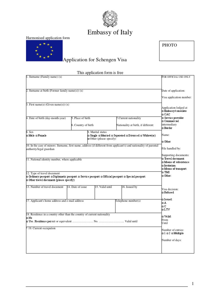 Application Form For Schengen Visa | PDF