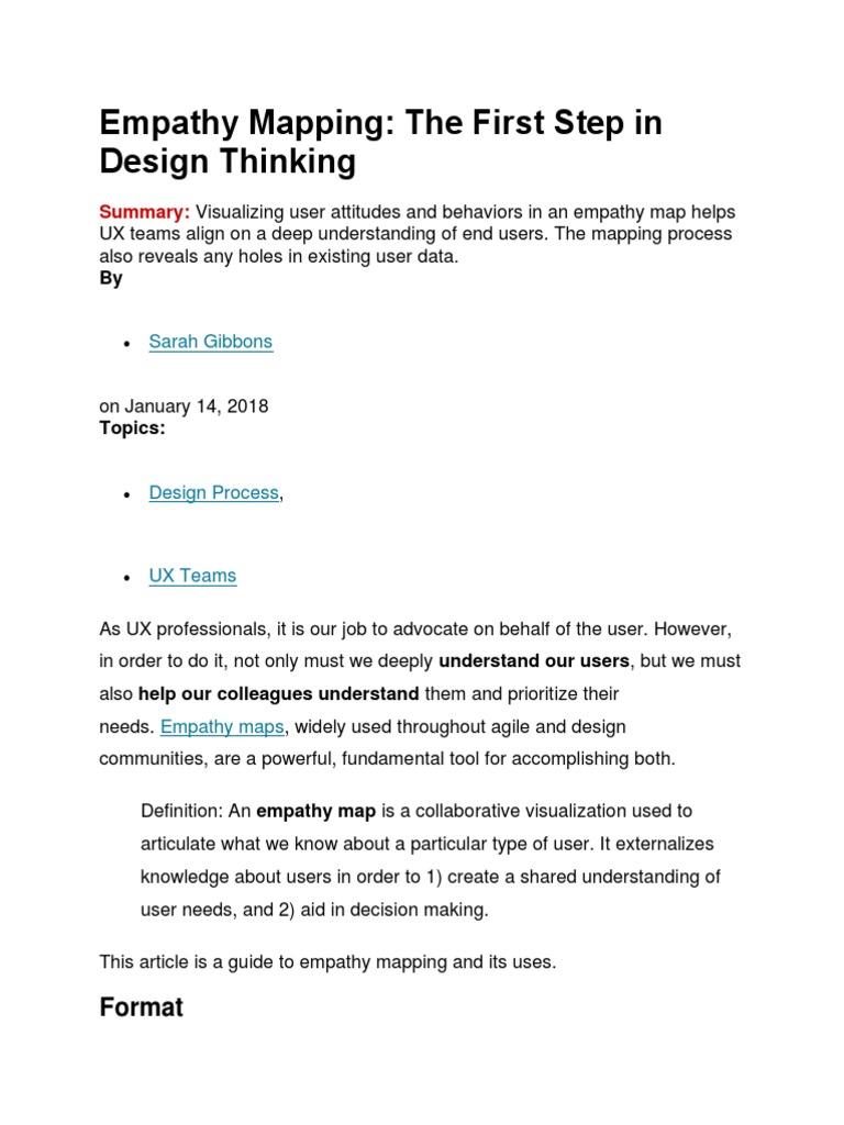 Empathy Mapping: The First Step in Design Thinking: Format | PDF ...