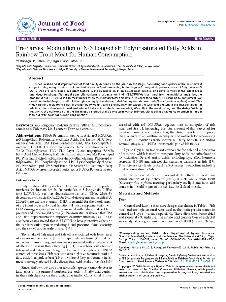 Preharvest Modulation of n3 Longchain Polyunsaturated Fatty Acids ...