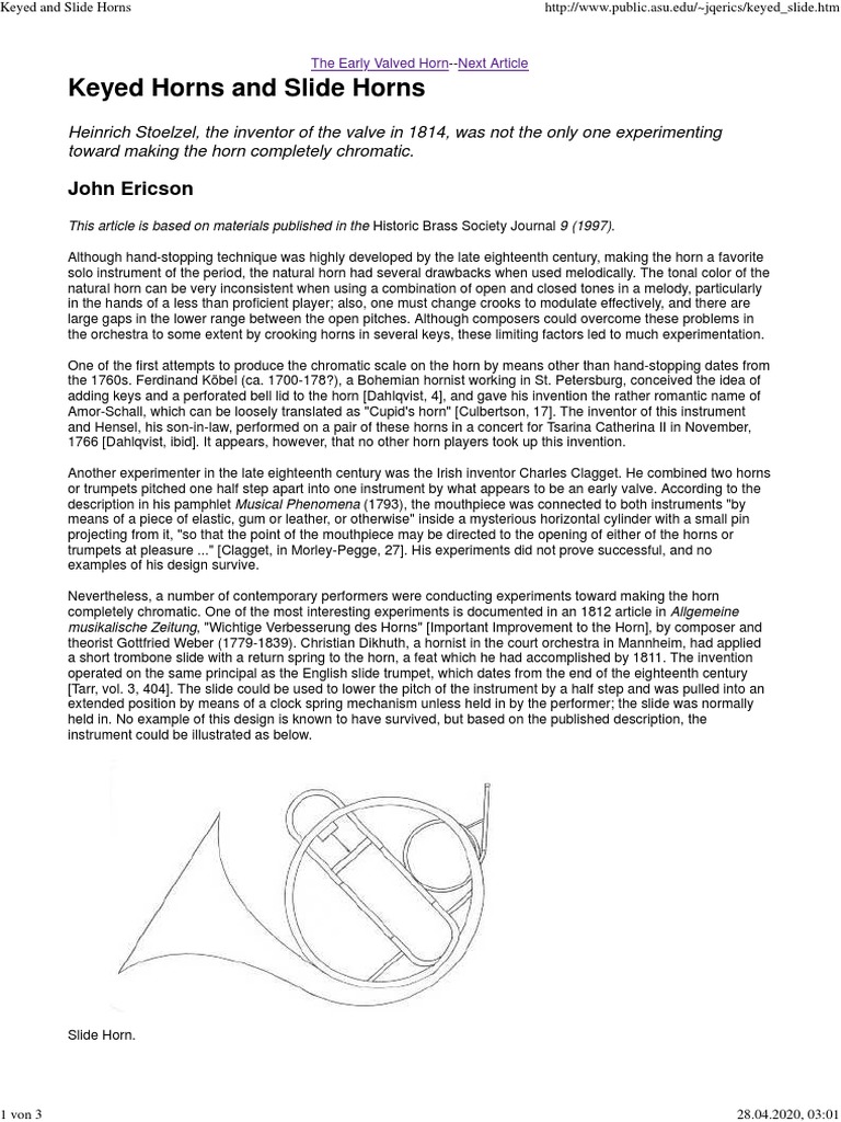 Keyed Horns and Slide Horns: John Ericson | PDF | French Horn | Trumpet