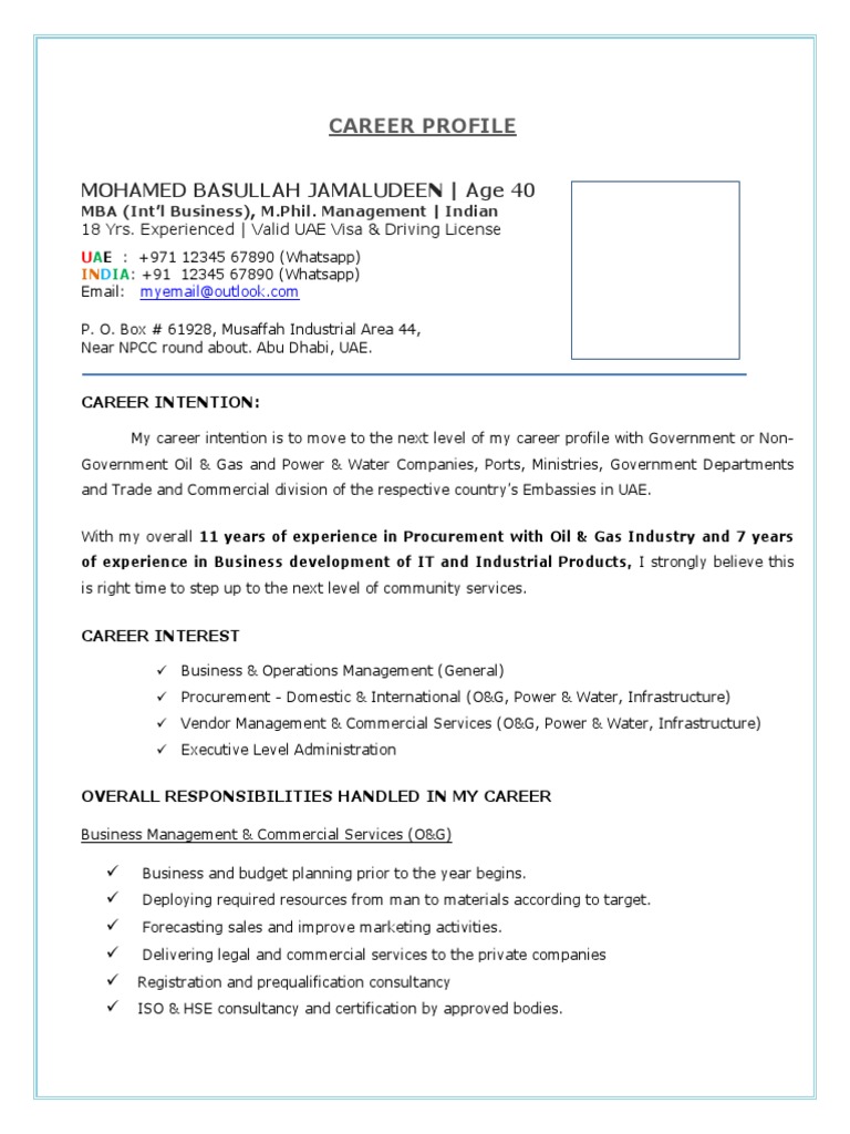(Sample CV) Name - MBA-5 Yrs Exp-Male 40-Indian | PDF | United Arab ...