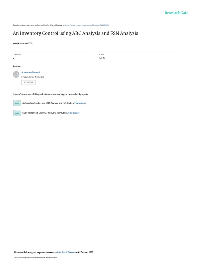 An Inventory Control Using ABC Analysis and FSN Analysis: October 2020 ...