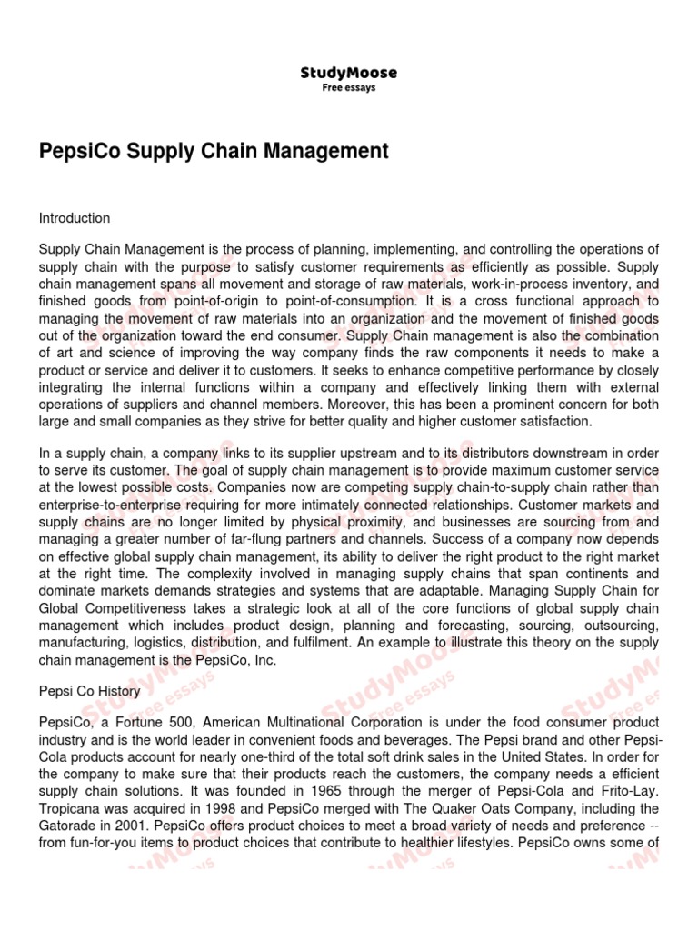 PepsiCo Supply Chain Management | PDF | Pepsi Co | Supply Chain