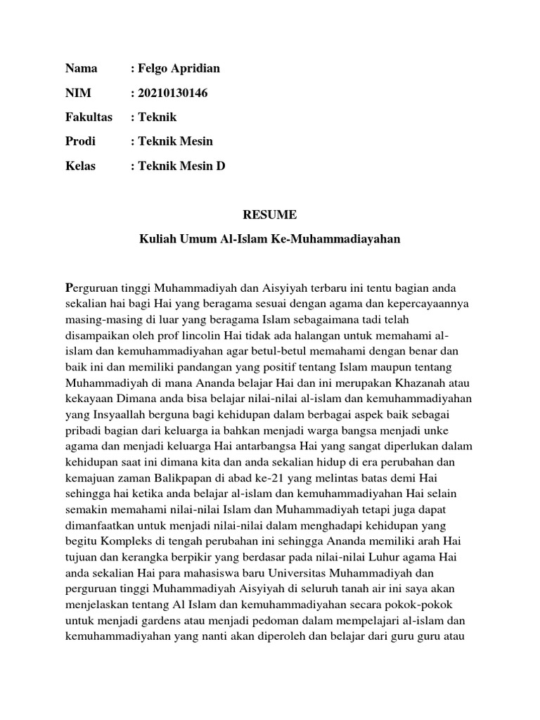 Resume Kuliah Umum Al-Islam Dan Kemuhammadiyahan | PDF