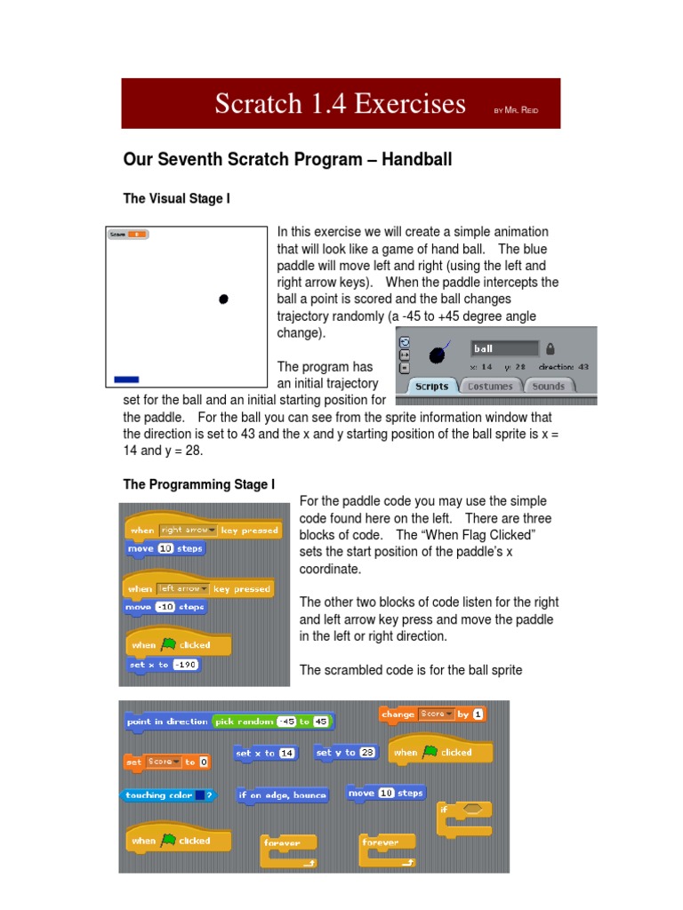 Scratch 1.4 Exercises: Our Seventh Scratch Program - Handball | PDF