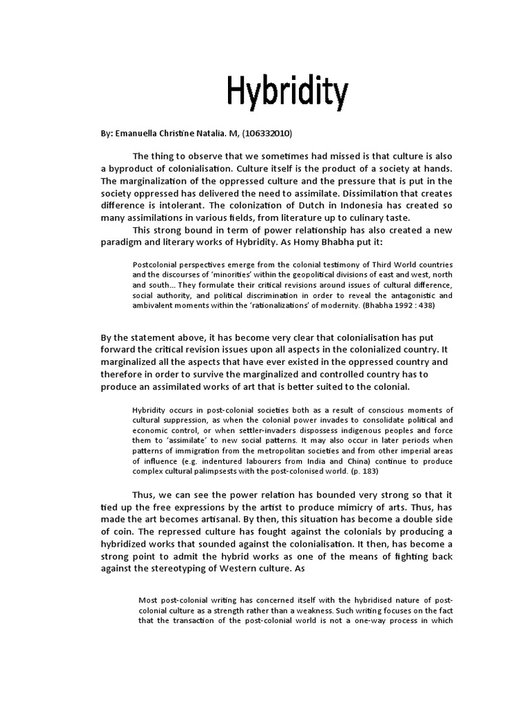 The Mimicry and Hybridity | PDF | Postcolonialism | Colonialism