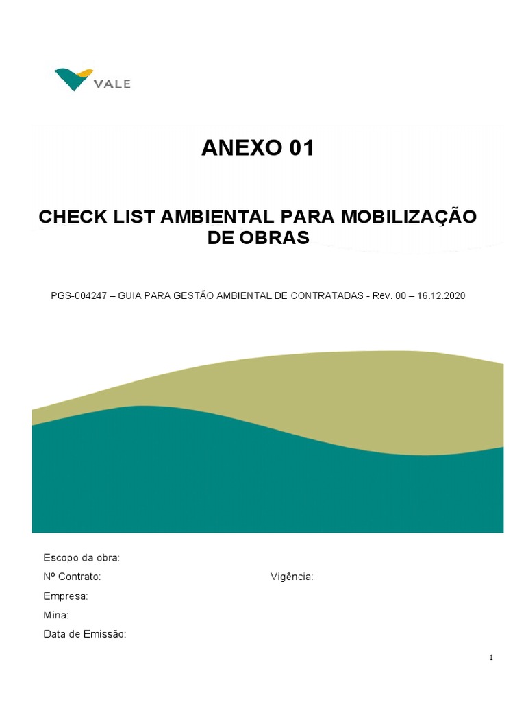 Anexo 01 - Check List Ambiental para Mobilização de Obras | PDF