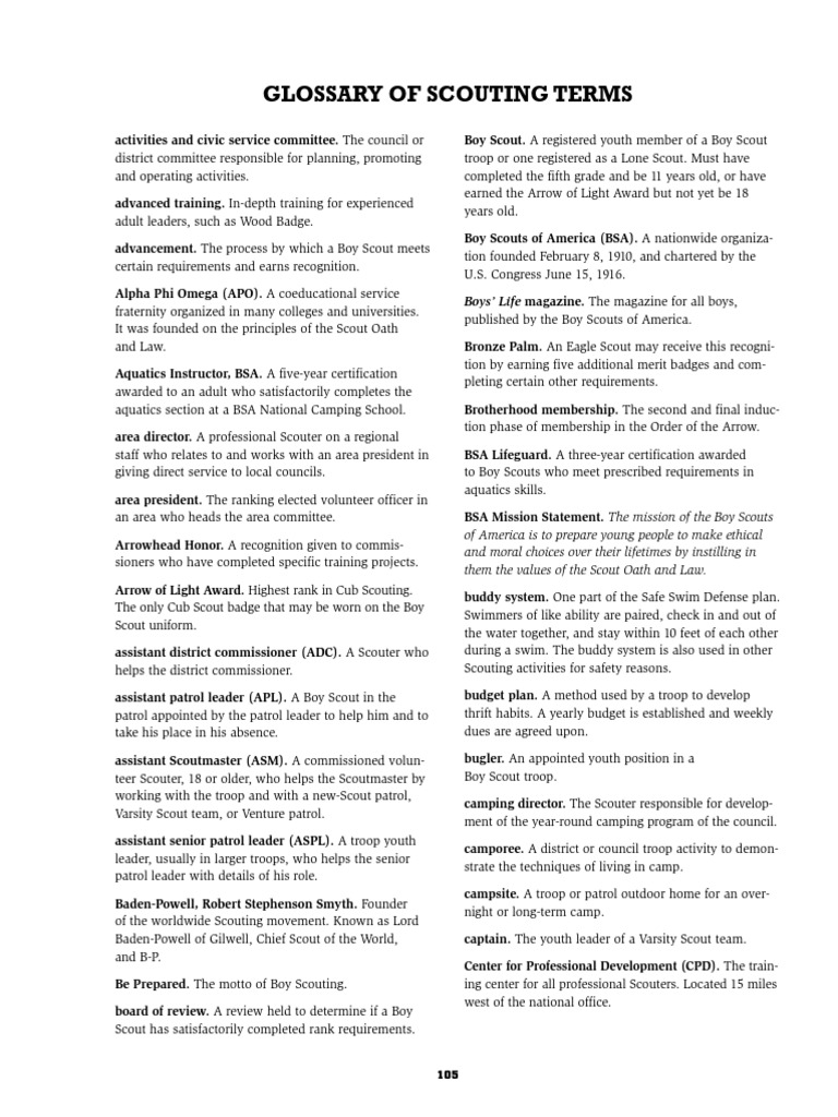 Glossary of Scouting Terms | PDF | Boy Scouts Of America | Scouting