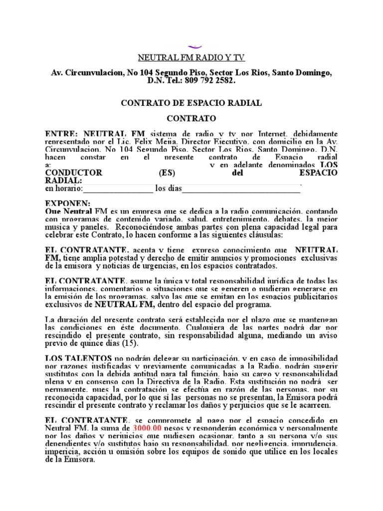 Contrato de Espacio Radial 2 | PDF | Radiodifusión
