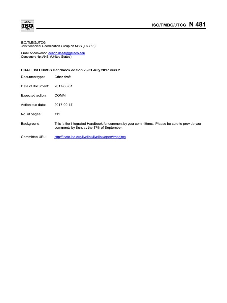 DRAFT ISO IUMSS Handbook Edition 2 - 31 July 2017 Vers 2 | PDF | Iso ...