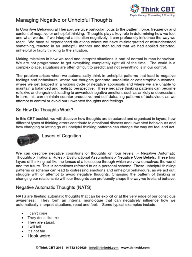 Managing Negative or Unhelpful Thoughts: So How Do Thoughts Work? | PDF ...