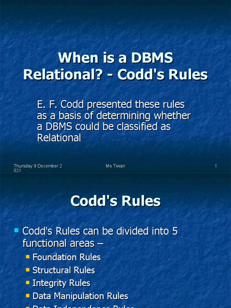 When Is A Dbms Relational Codd S Rules Pdf Relational Database Databases