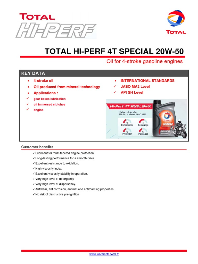 Total Hi-Perf 20W-50 Engine Oil Guide | PDF | Motor Oil | Chemistry