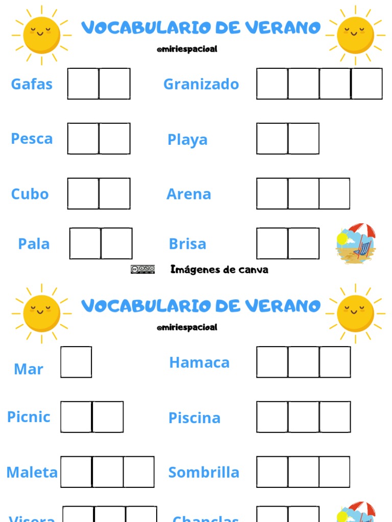 Sílabas de "verano" y vocabulario veraniego | PDF