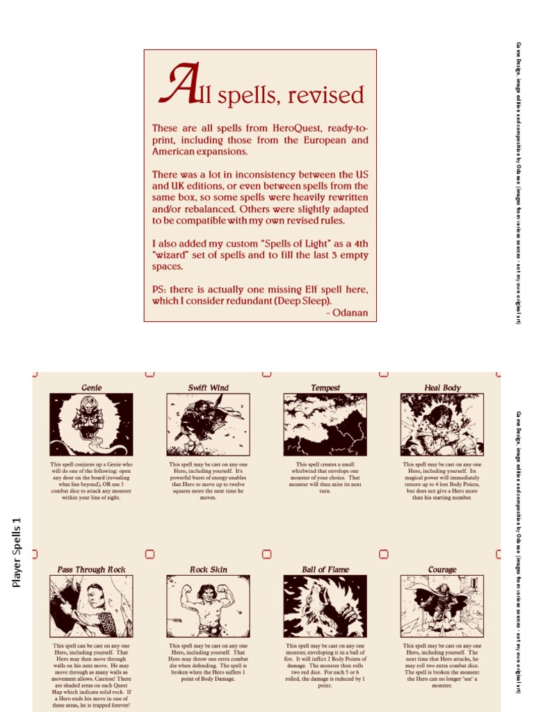 HeroQuest - Official Spell Cards Revised | PDF | Fantasy Games | Games ...