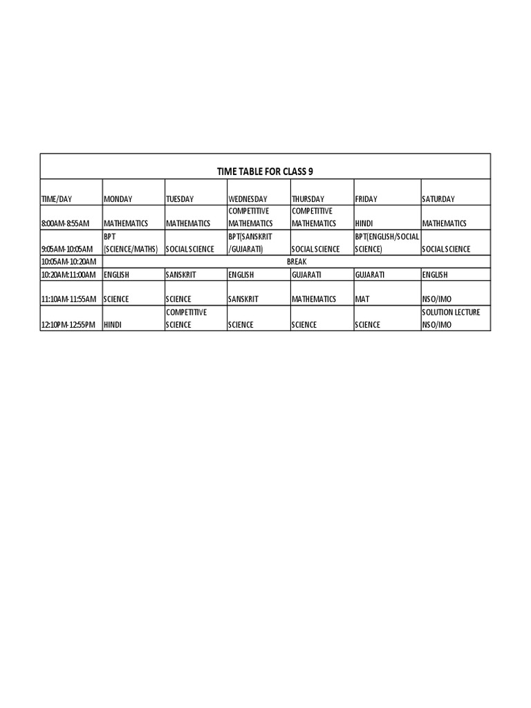 New Class 9 Time Table | PDF