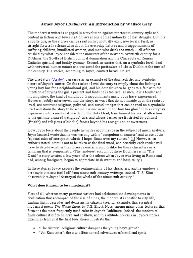 James Joyce's Dubliners: An Introduction by Wallace Gray: "Araby" | PDF ...