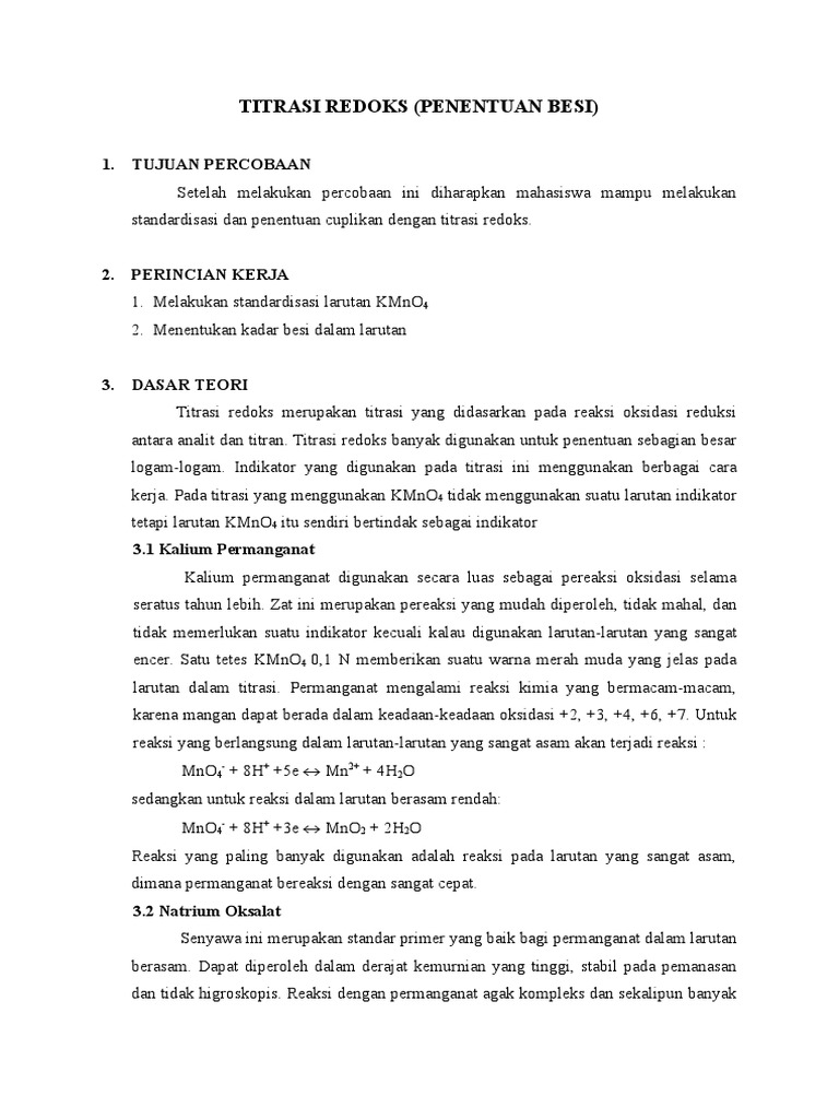 Titrasi Redoks untuk Penentuan Besi | PDF