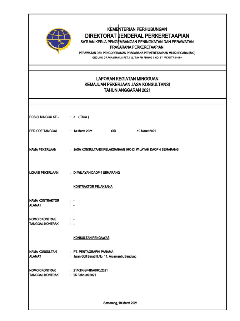 Laporan Progres Fisik Minggu Ke - 3 DAOP 4 SM | PDF