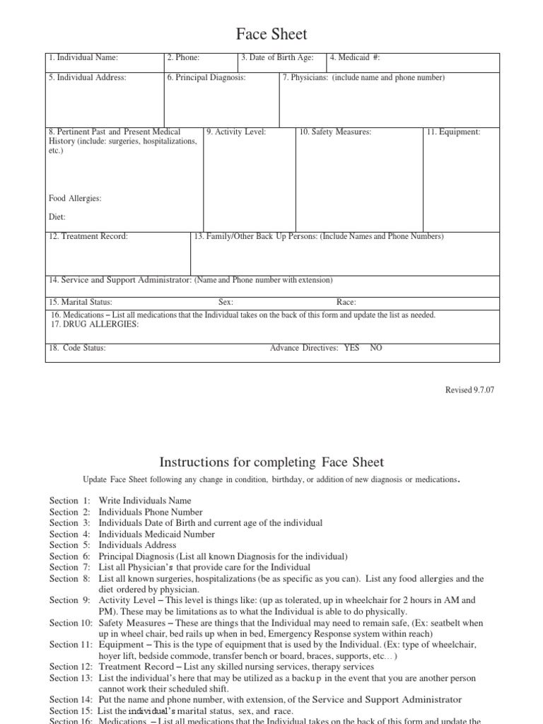 Standard Tabular Medical Face Sheet | PDF | Physician | Hospital