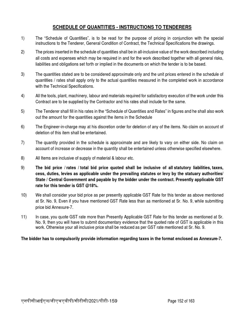 Schedule of Quantities - Instructions To Tenderers | PDF | Value Added ...