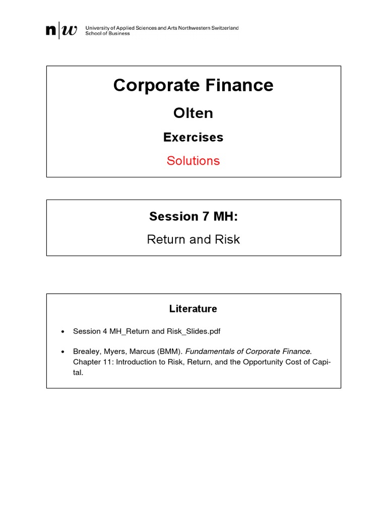 Corporate Finance: Return and Risk Exercises | PDF | Yield (Finance ...