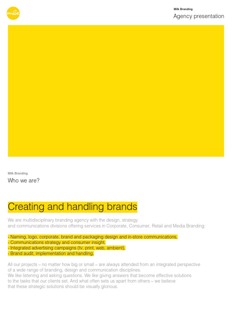Agency Presentation: Milk Branding | PDF | Brand | Brand Management
