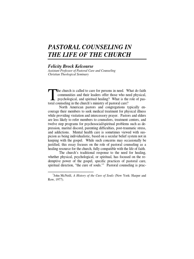 Pastoral Counseling in The Life of The Church: Felicity Brock Kelcourse ...