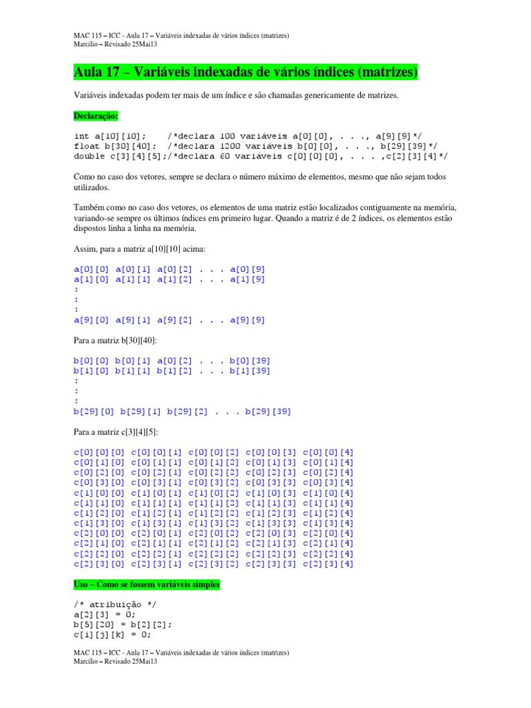 Variaveis Indexadas de Varios Indices | PDF | Matriz (Matemática ...