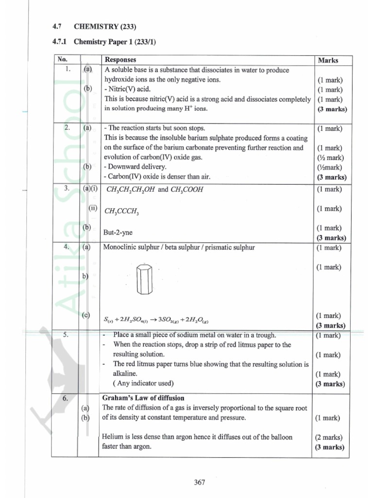KCSE Chemistry Paper 1 2018 Marking Scheme | PDF