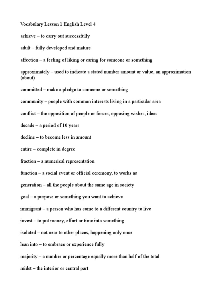 Vocabulary Lesson 1 English Level 4 | PDF | Social Science