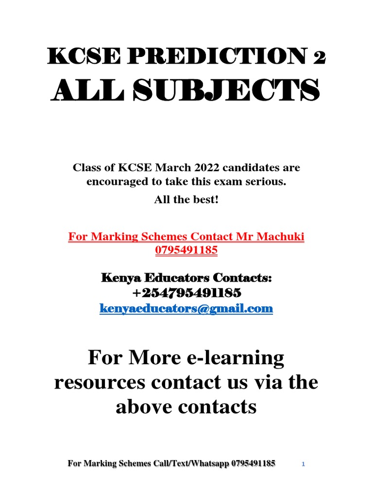 KCSE 2022 Mathematics Prediction Paper | PDF