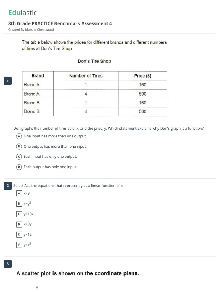 8th Grade PRACTICE Benchmark Assessment 4 | PDF | Nonlinear System ...