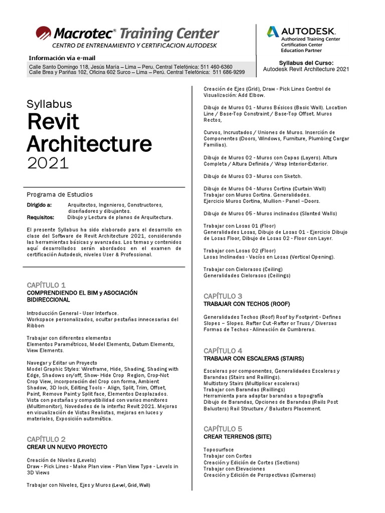 Syllabus Revit Architecture 2021 - Macrotec Training Center | PDF ...