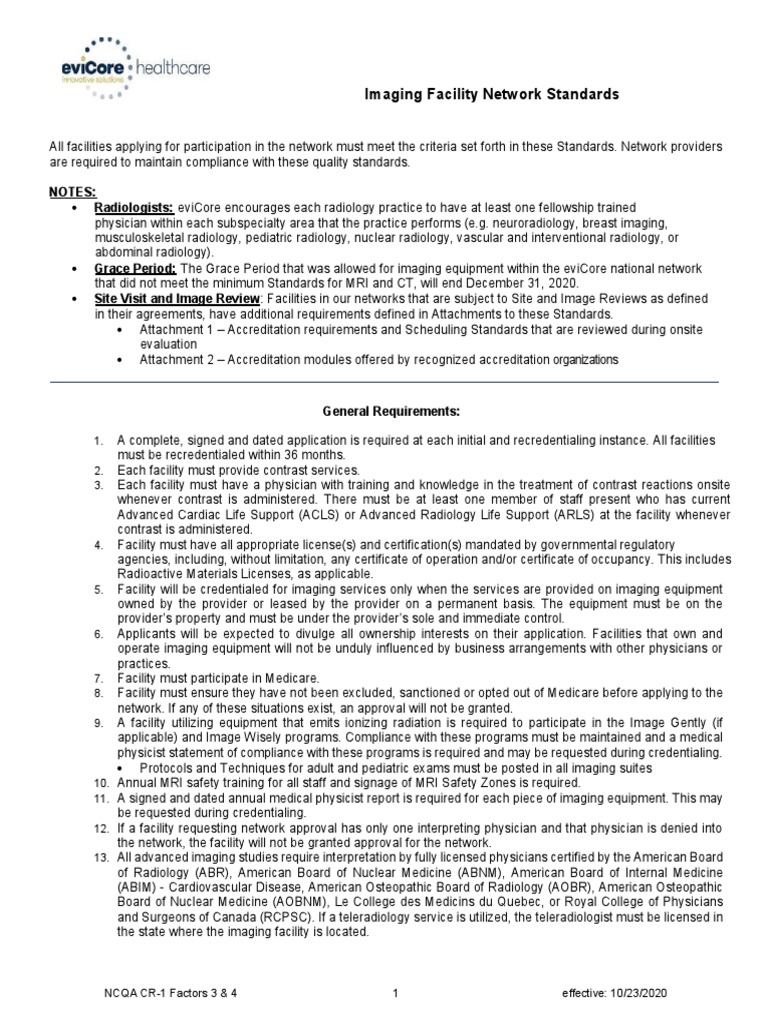2020 - Evicore - Imaging Facility Network Standards | PDF | Radiology ...