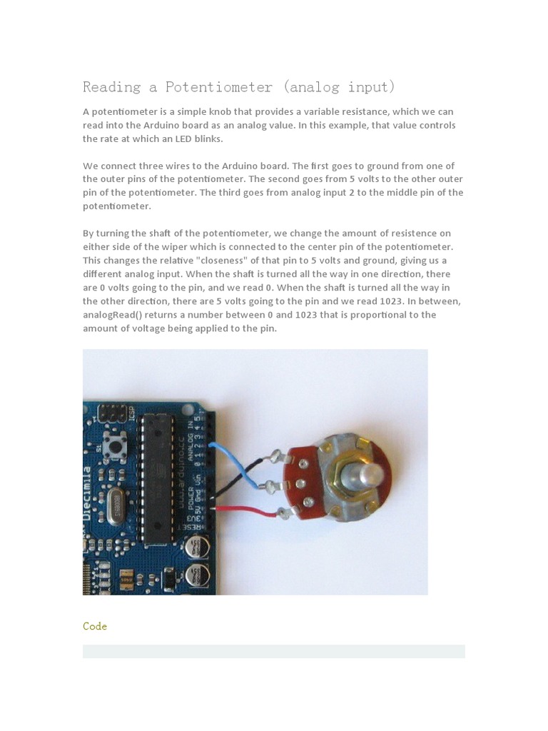 Reading A Potentiometer (Analog Input) | PDF