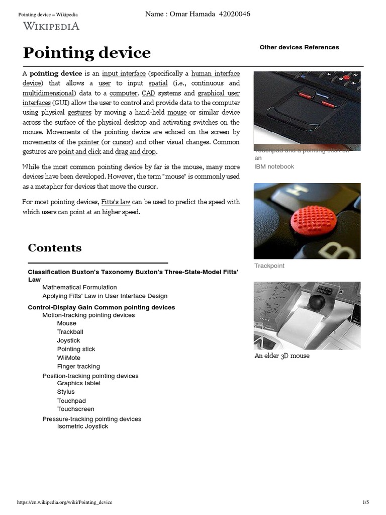 Overview of Pointing Devices | PDF | Touchscreen | Human–Machine ...