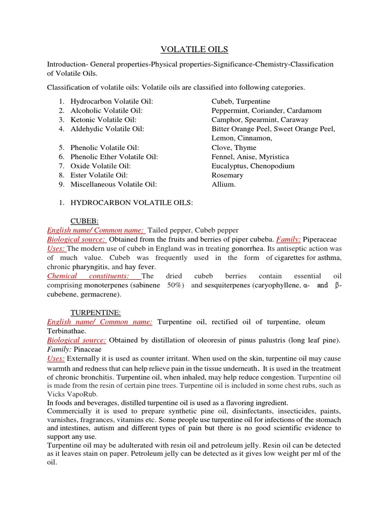 Volatile Oils Manuals | PDF