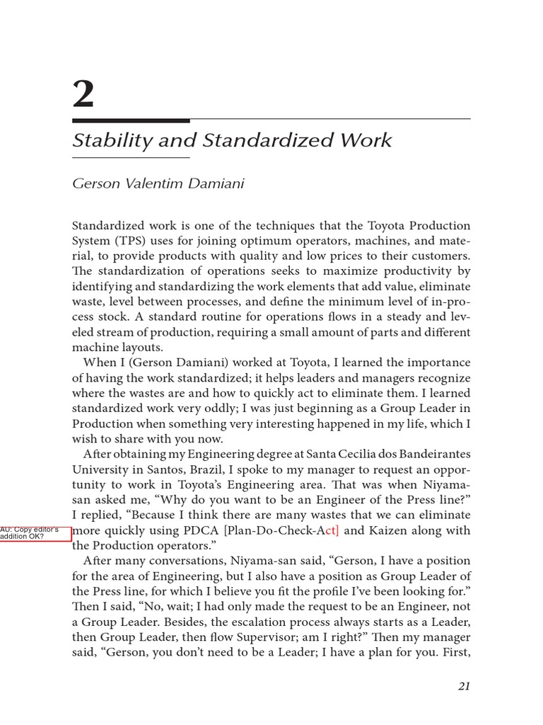 Chapter 2 - Stability and Standardized Work | PDF | Inventory | Lean Manufacturing