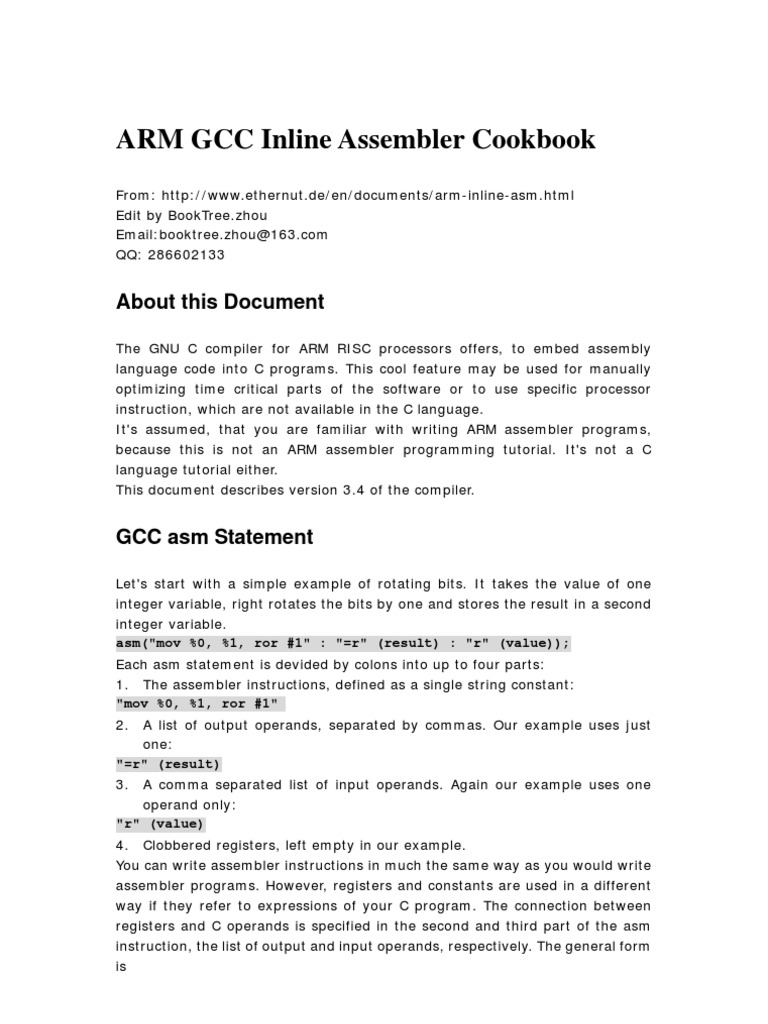 Arm Gcc Inline Assembler Cookbook Assembly Language C Programming Language Free 30 Day