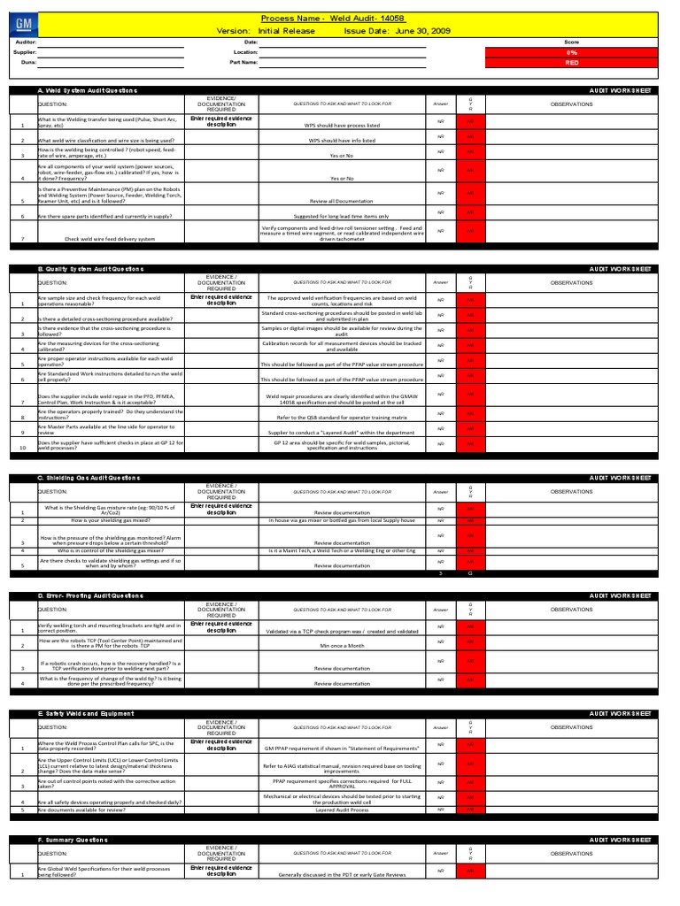 Weld Audit Process and Checklist | PDF | Audit | Welding