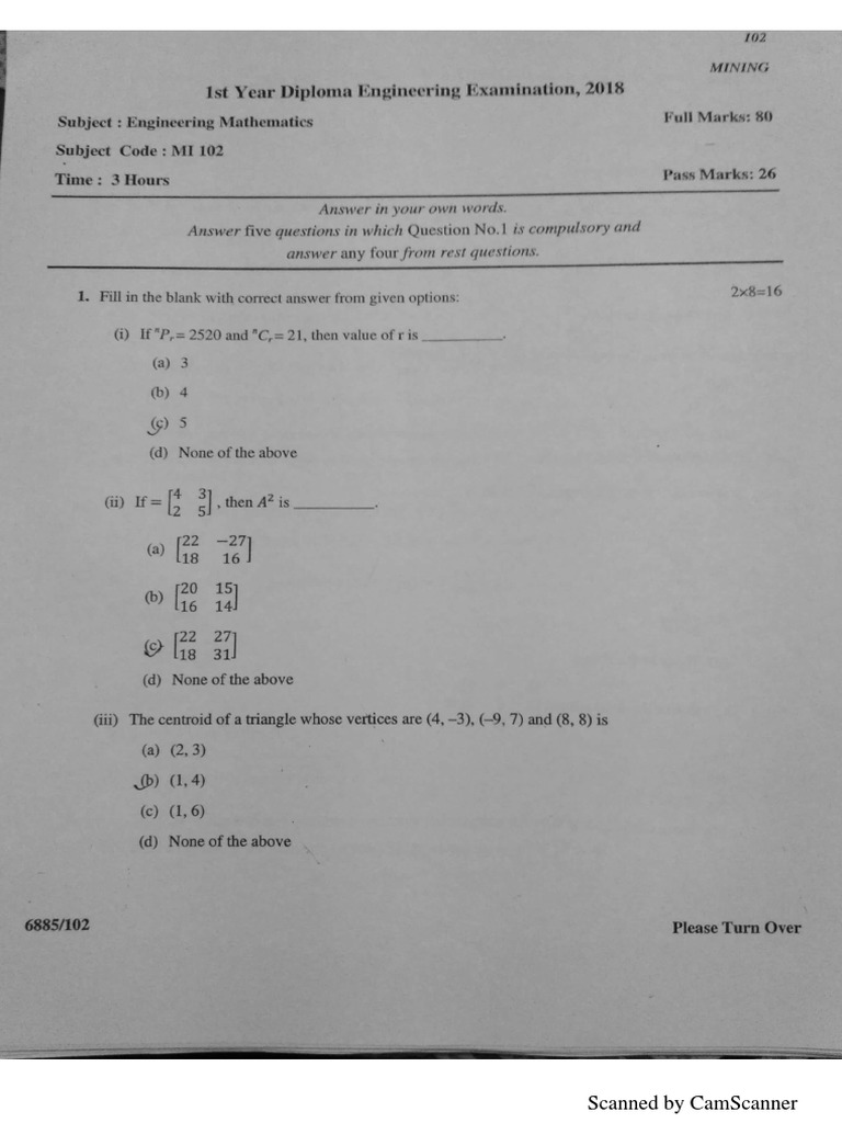 Question Paper of Maths | PDF