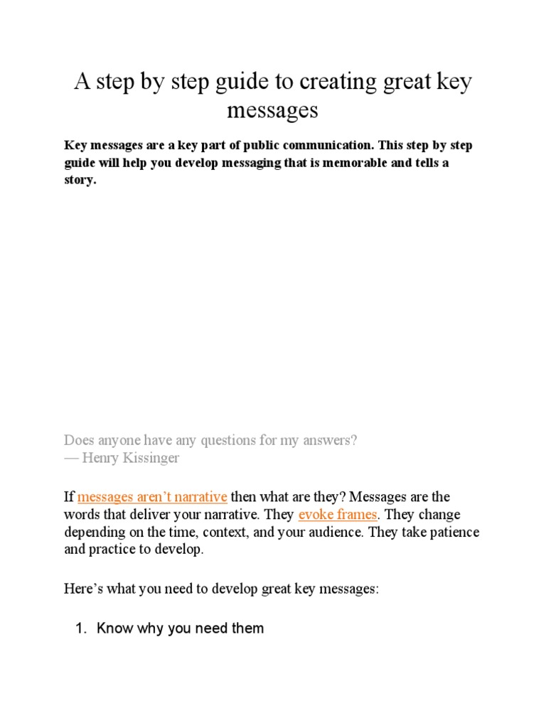 A Step by Step Guide To Creating Great Key Messages | PDF | Persuasion ...