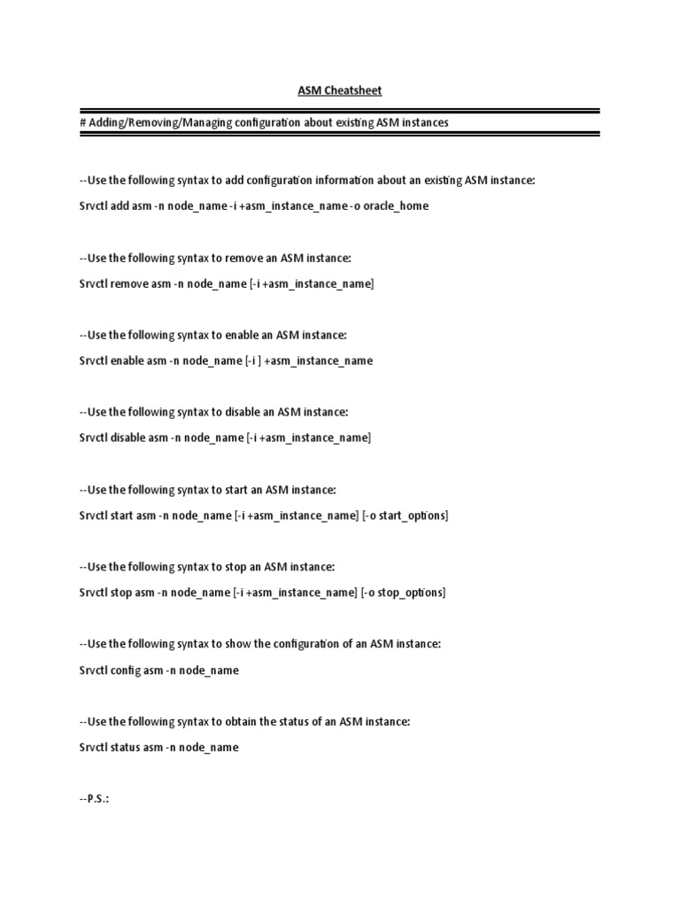 ASM Cheat Sheet | PDF | Computer File | Directory (Computing)