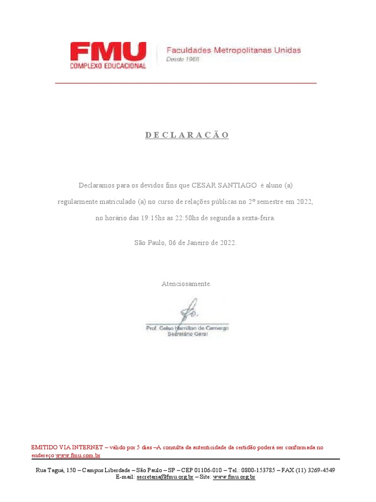 Declaracao Faculdade | PDF