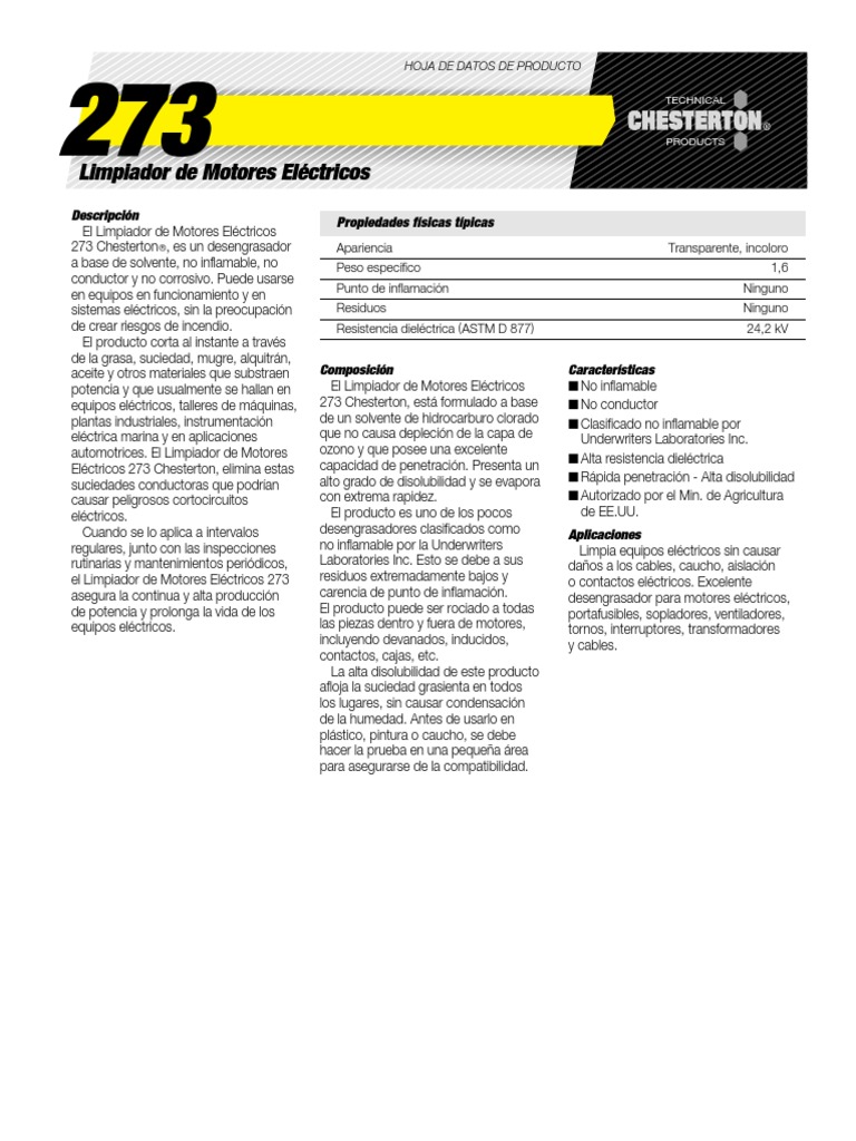 273 Electric Motor Cleaner | PDF | Sustancias químicas | Materiales
