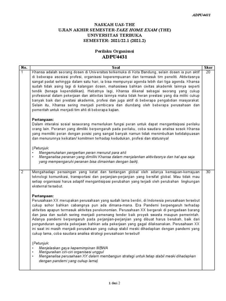 Perilaku Organisasi ADPU4431 | PDF | Karier & Perkembangan
